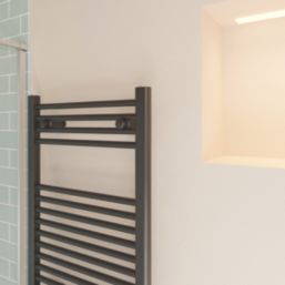 Flomasta 800mm x 500mm 1239BTU Black Flat Towel Radiator - Screwfix