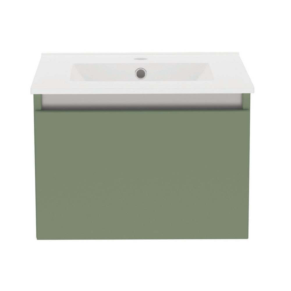 Newland Single Drawer Wall-Mounted Vanity Unit with Basin Matt Sage ...