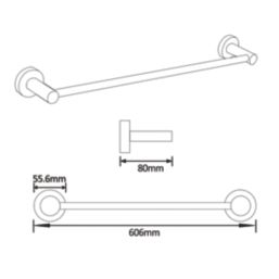 ETAL Single Towel Rail Stainless Steel 600mm x 80mm x 55mm - Screwfix
