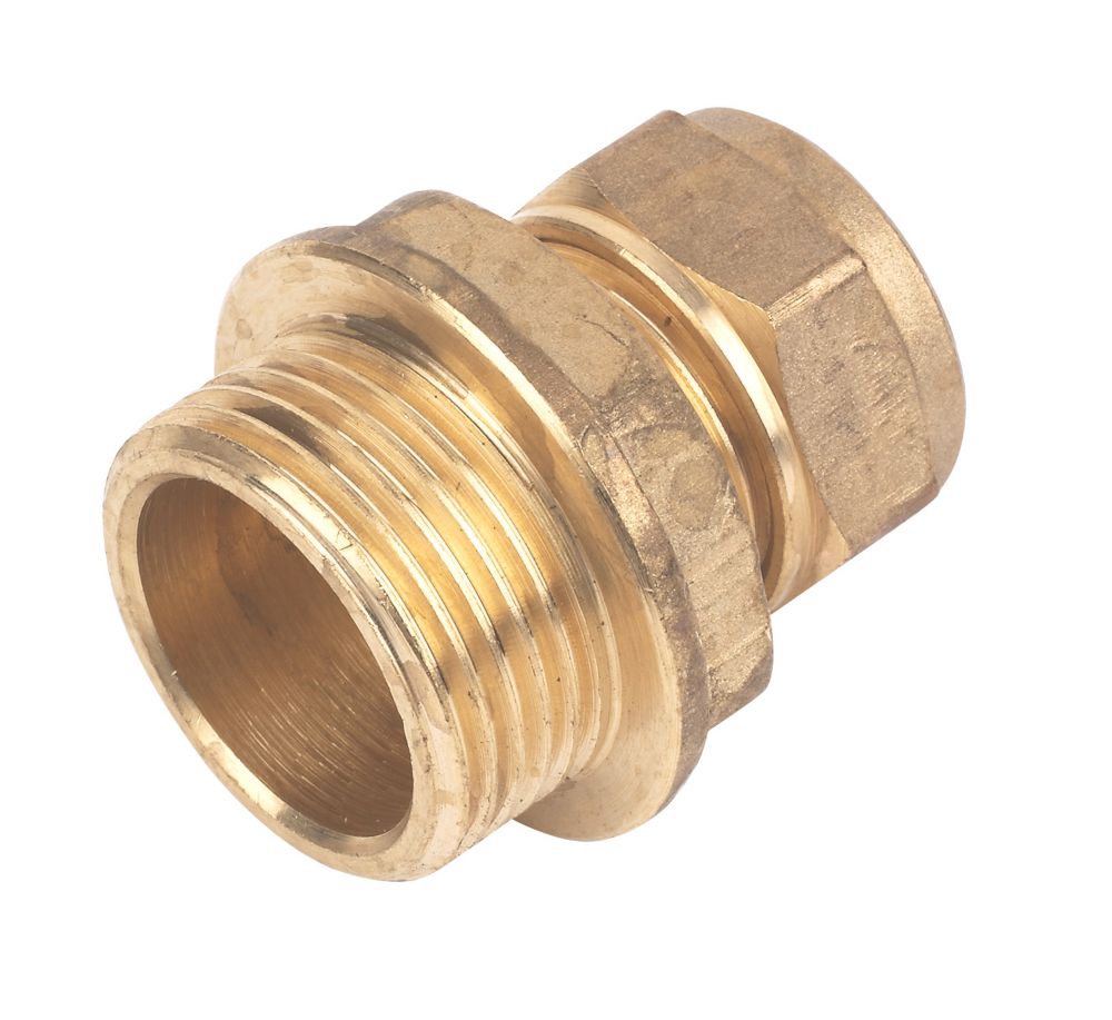 Flomasta Brass Compression Adapting Male Coupler 15mm x 3/4" - Screwfix