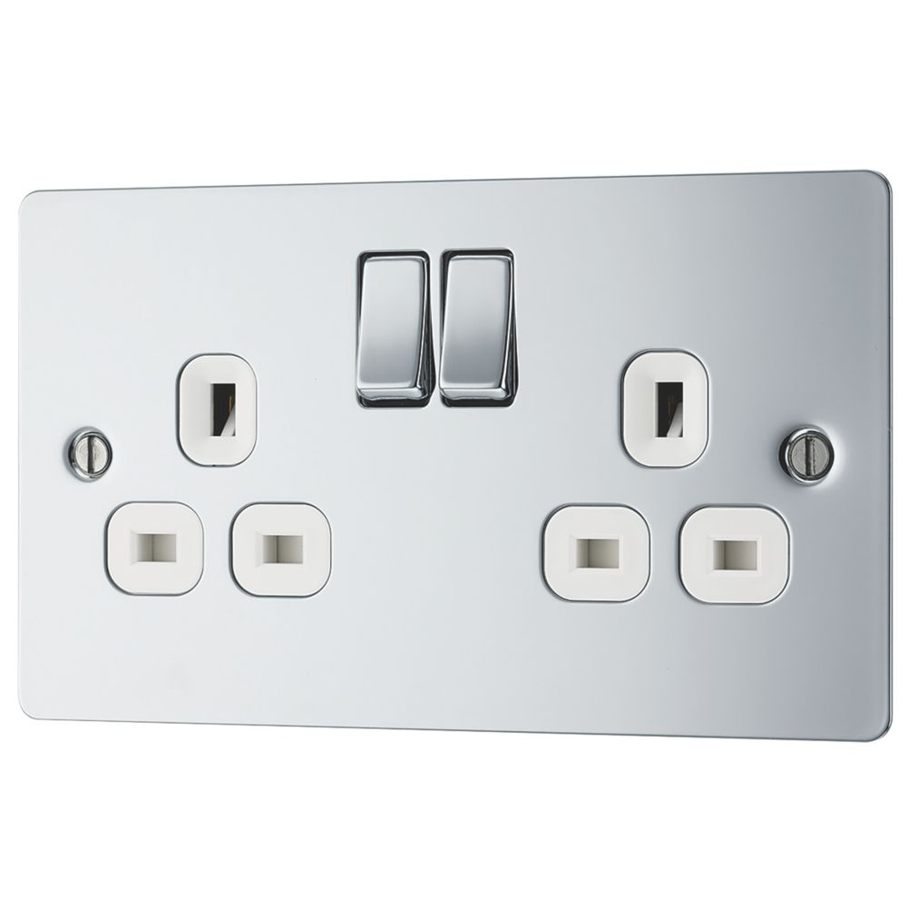 LAP 13A 2-Gang DP Switched Plug Socket Polished Chrome with White ...
