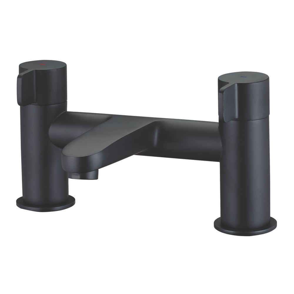 Swirl Caldew Black 120mm Deck Mounted Lever 2 Tap Holes Bath Mixer Tap ...