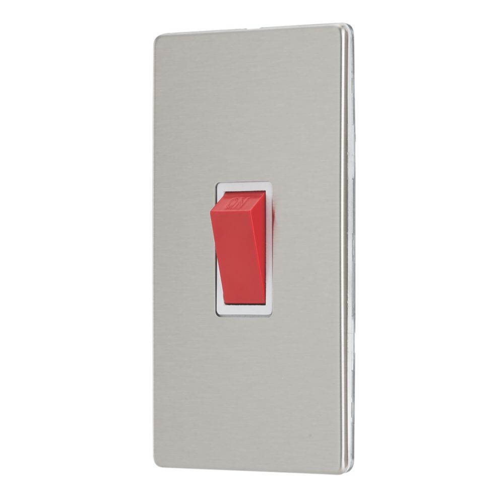 Contactum Lyric 45A 1-Gang DP Control Switch Brushed Steel with White ...