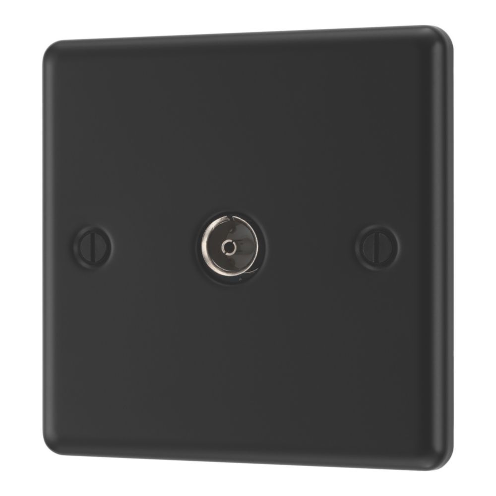 LAP 1-Gang F-Type Coaxial TV / FM Socket Matt Black - Screwfix