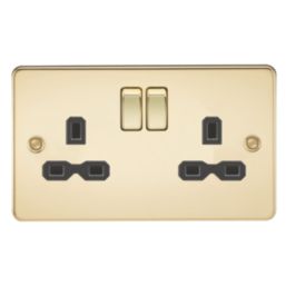 Knightsbridge 13A 2-Gang DP Switched Double Socket Polished Brass with ...
