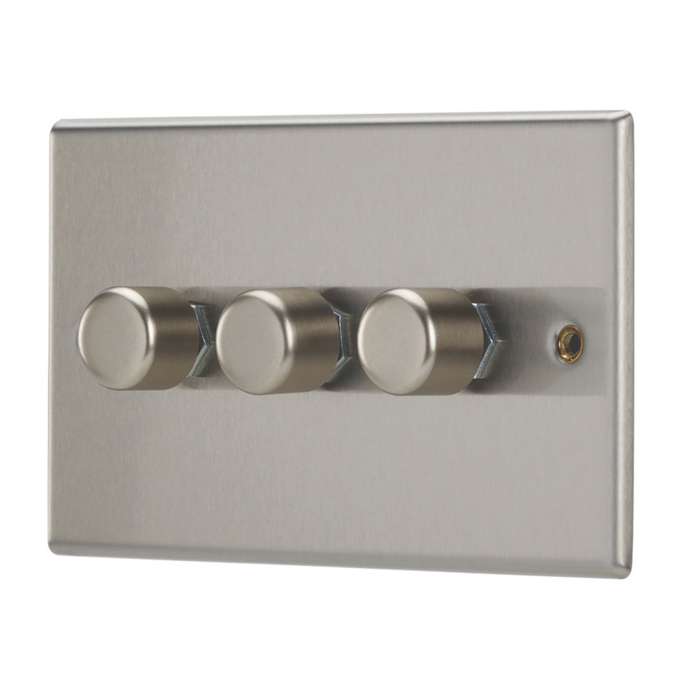 Contactum iConic 3-Gang 2-Way LED Dimmer Switch Brushed Steel - Screwfix
