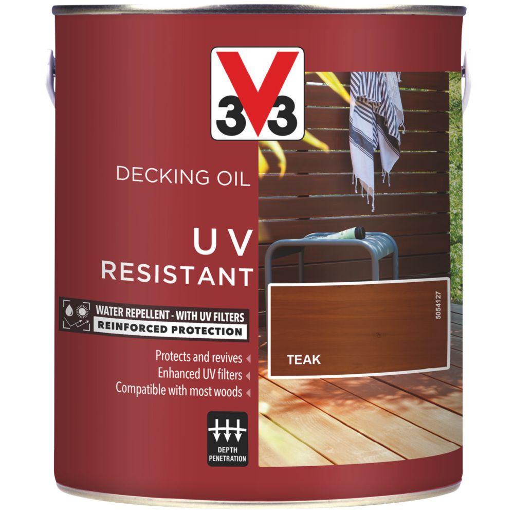 V33 UV Resistant 2.5Ltr Teak Decking Oil - Screwfix
