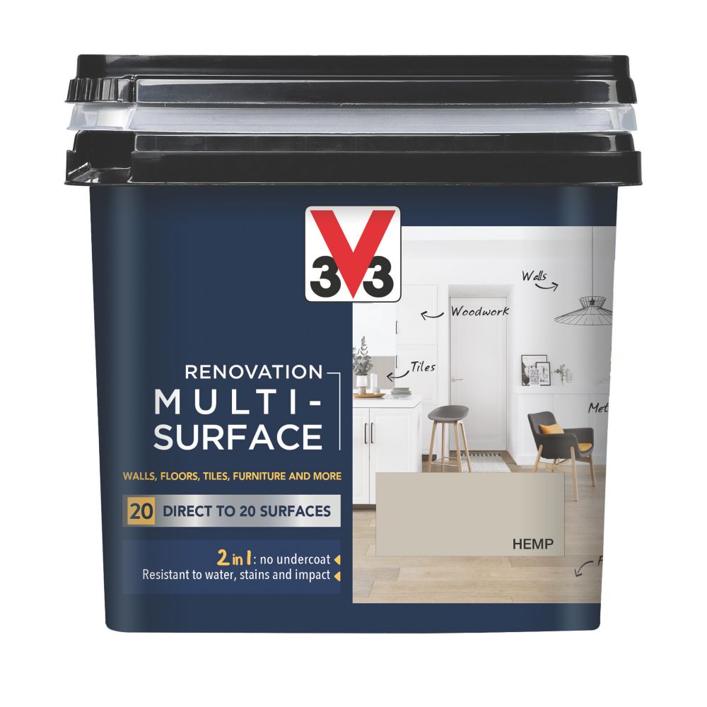 V33 750ml Hemp Satin Acrylic Multi Surface Paint - Screwfix