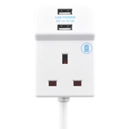 Masterplug 13A 3-Gang Unswitched Extension Lead + 2.1A 2-Outlet Type A ...