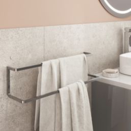 Elland Double Towel Rail Brushed Steel 600mm x 136mm x 136mm - Screwfix
