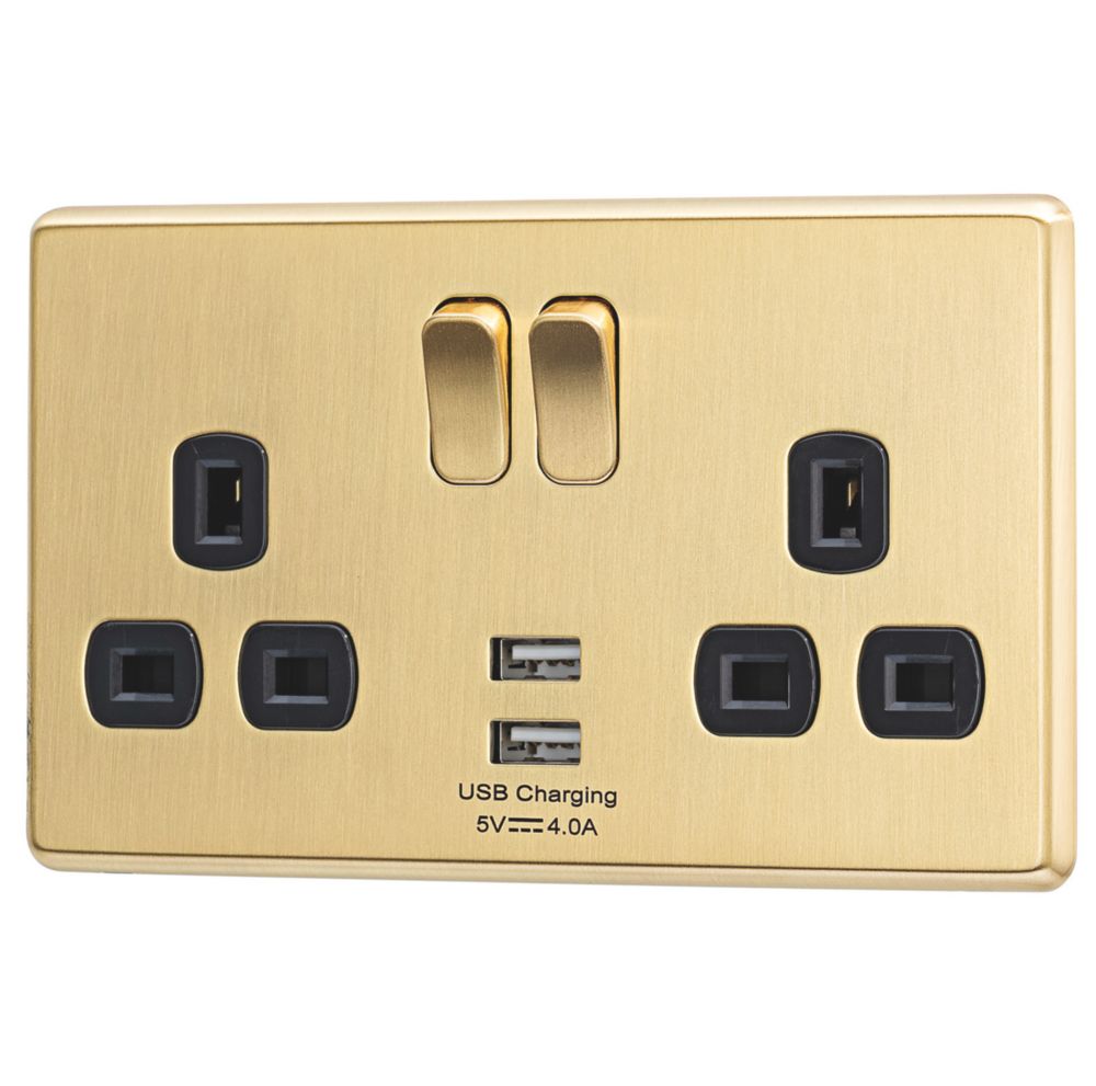 Arlec 13A 2-Gang SP Switched Socket + 4A 15W 2-Outlet Type A USB ...
