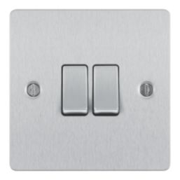 LAP 20A 16AX 2-Gang 2-Way Light Switch Brushed Stainless Steel - Screwfix