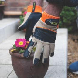 ClipGlove Leather Palm Goatskin Leather Gardening Gloves Navy / Cream ...