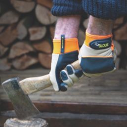 ClipGlove Leather Palm Goatskin Leather Gardening Gloves Navy / Cream ...