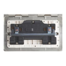 Contactum 3377BSW 13A 2-Gang Unswitched Floor Socket Brushed Steel with ...