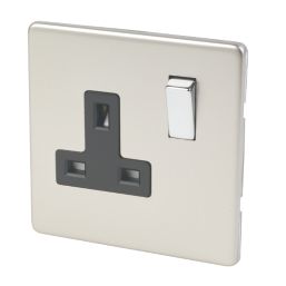 Varilight 13AX 1-Gang DP Switched Plug Socket Satin Chrome with Black ...