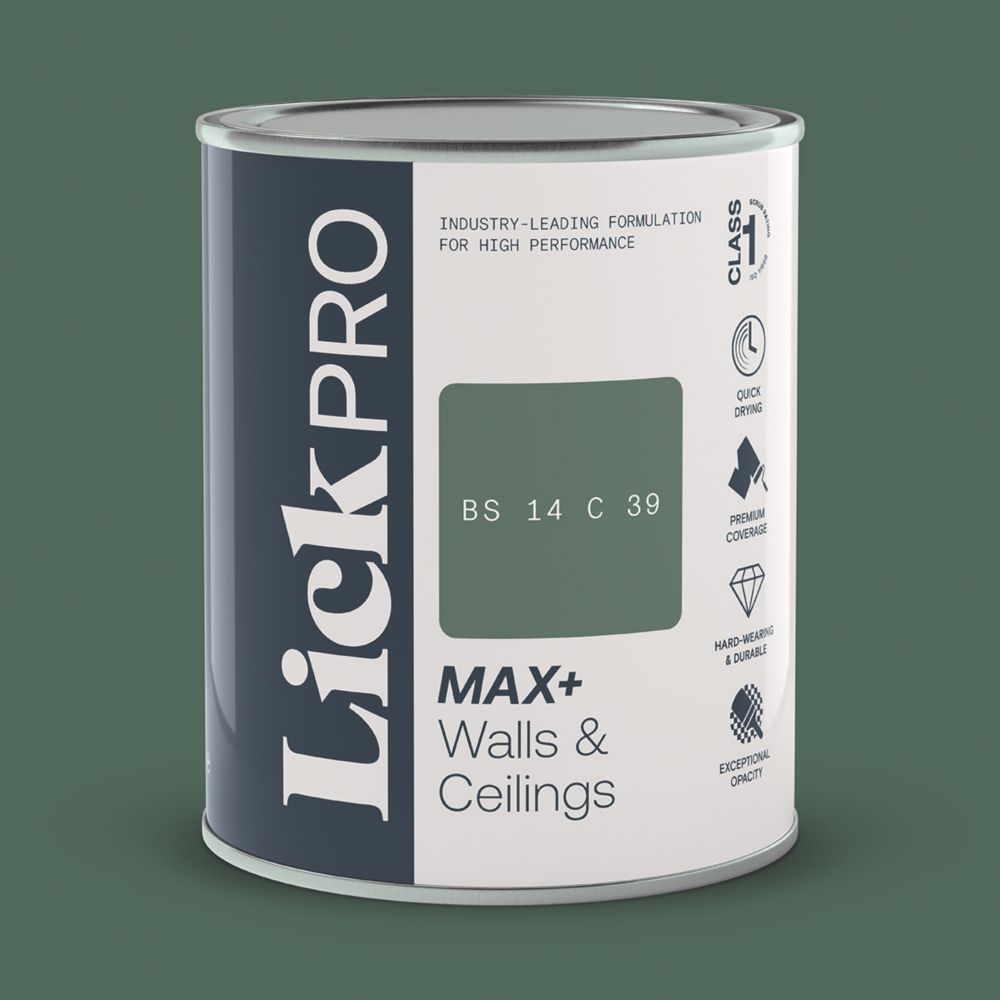 LickPro Max+ 1Ltr Green BS 14 C 39 Matt Emulsion Paint - Screwfix