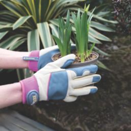 ClipGlove Leather Palm Womens Goatskin Leather Gardening Gloves Blue ...