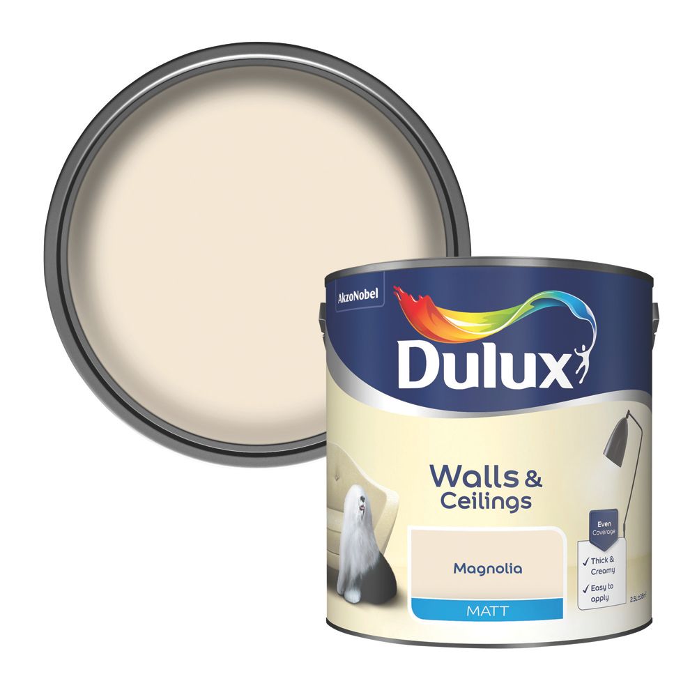 Dulux Walls & Ceilings 2.5Ltr Magnolia Matt Emulsion Paint - Screwfix