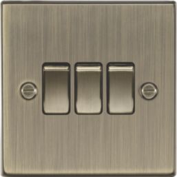 Knightsbridge 10AX 3-Gang 2-Way Light Switch Antique Brass - Screwfix