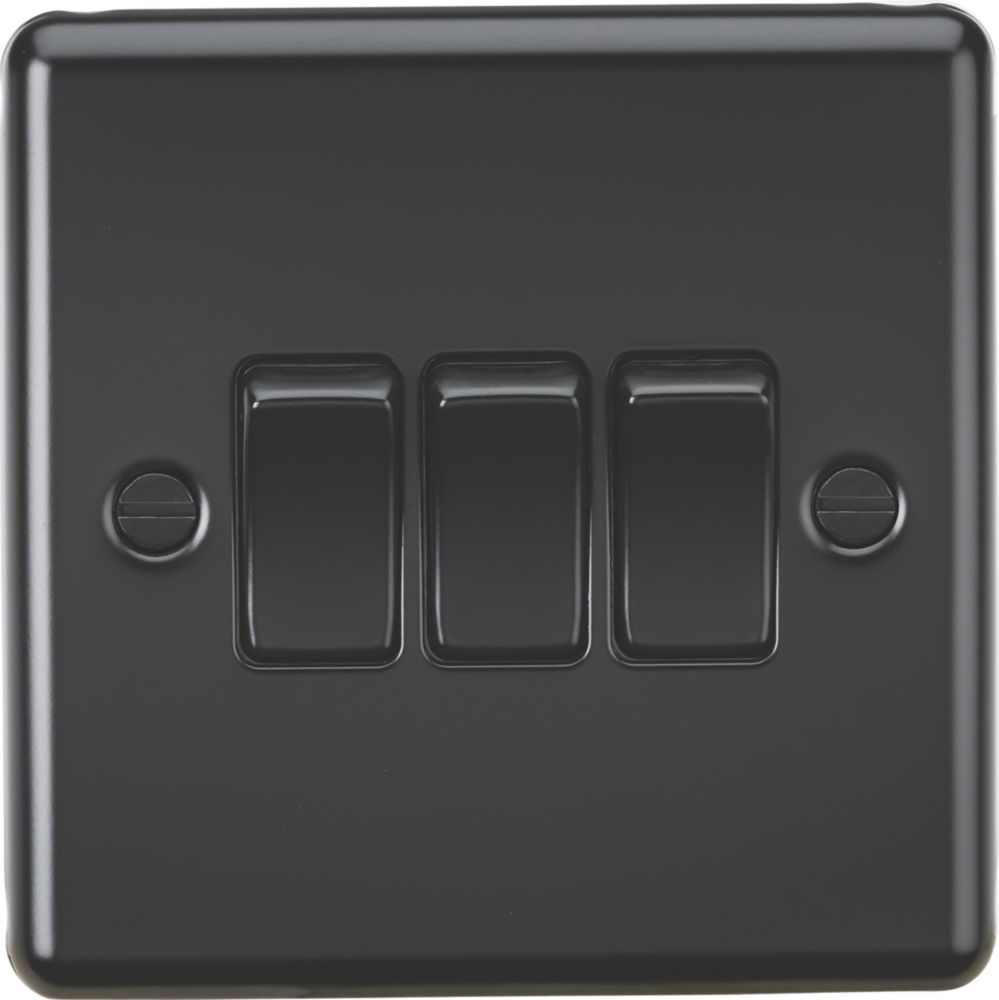 Knightsbridge 10AX 3-Gang 2-Way Light Switch Matt Black with Black ...