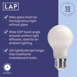 LAP E27 A60 LED Light Bulb Milky 806lm 3.8W 2 Pack - Screwfix