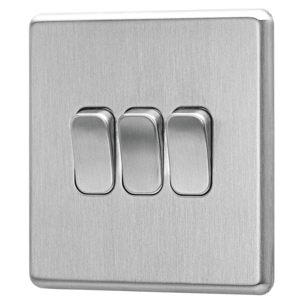 Arlec 10A 3-Gang 2-Way Light Switch Stainless Steel - Screwfix