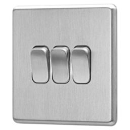 Arlec 10A 3-Gang 2-Way Light Switch Stainless Steel - Screwfix