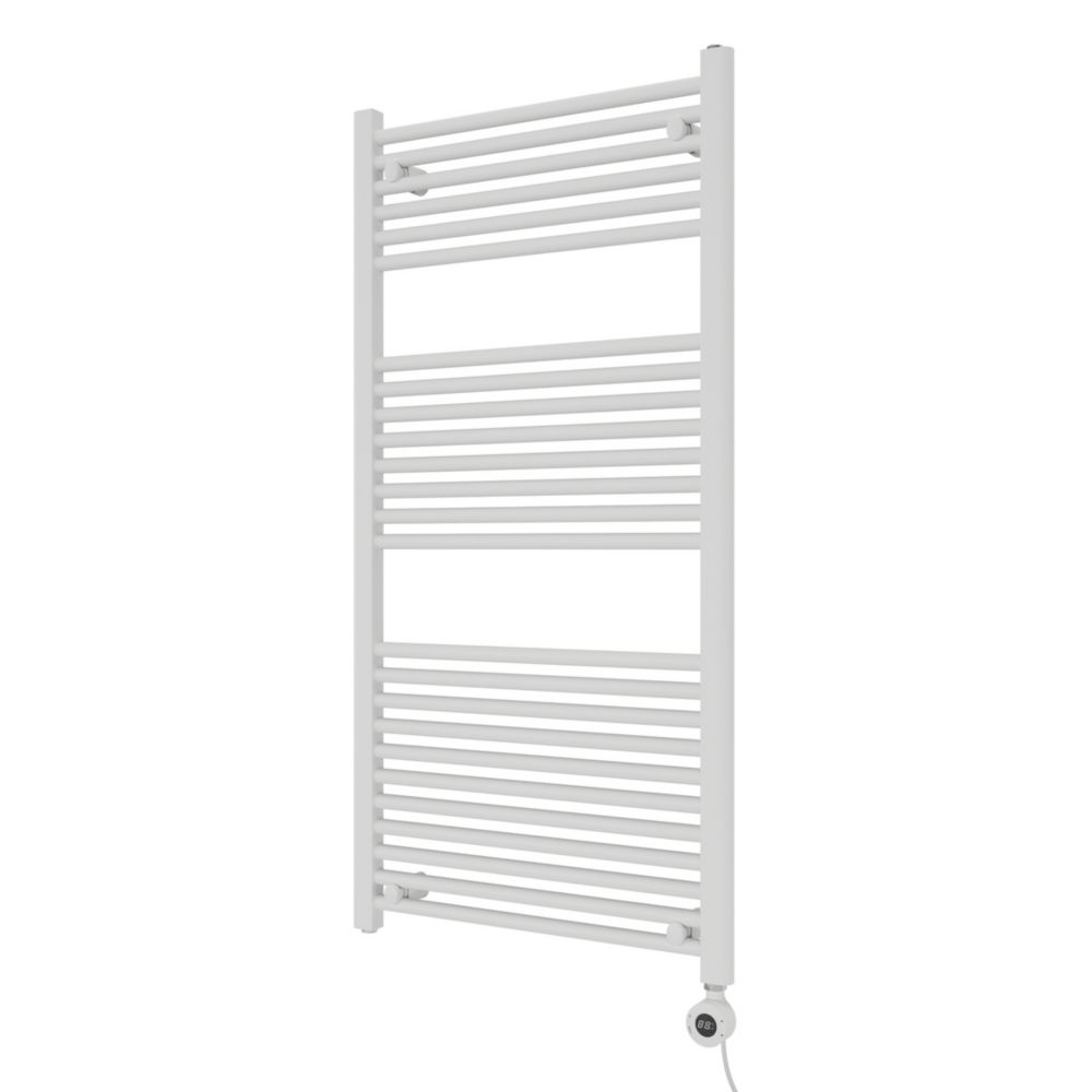Azur 1200mm x 600mm 2048BTU White Flat Electric Towel Radiator - Screwfix