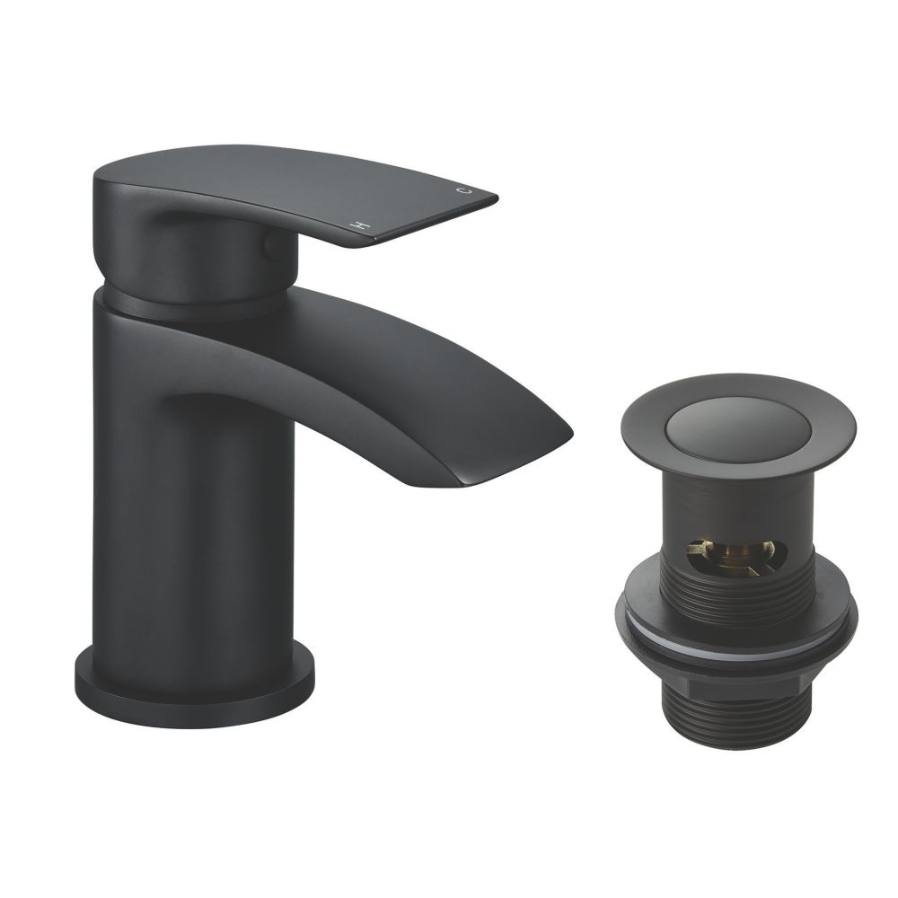 Highlife Bathrooms Coll Matt Black 123mm Cloakroom Lever Mono Basin ...