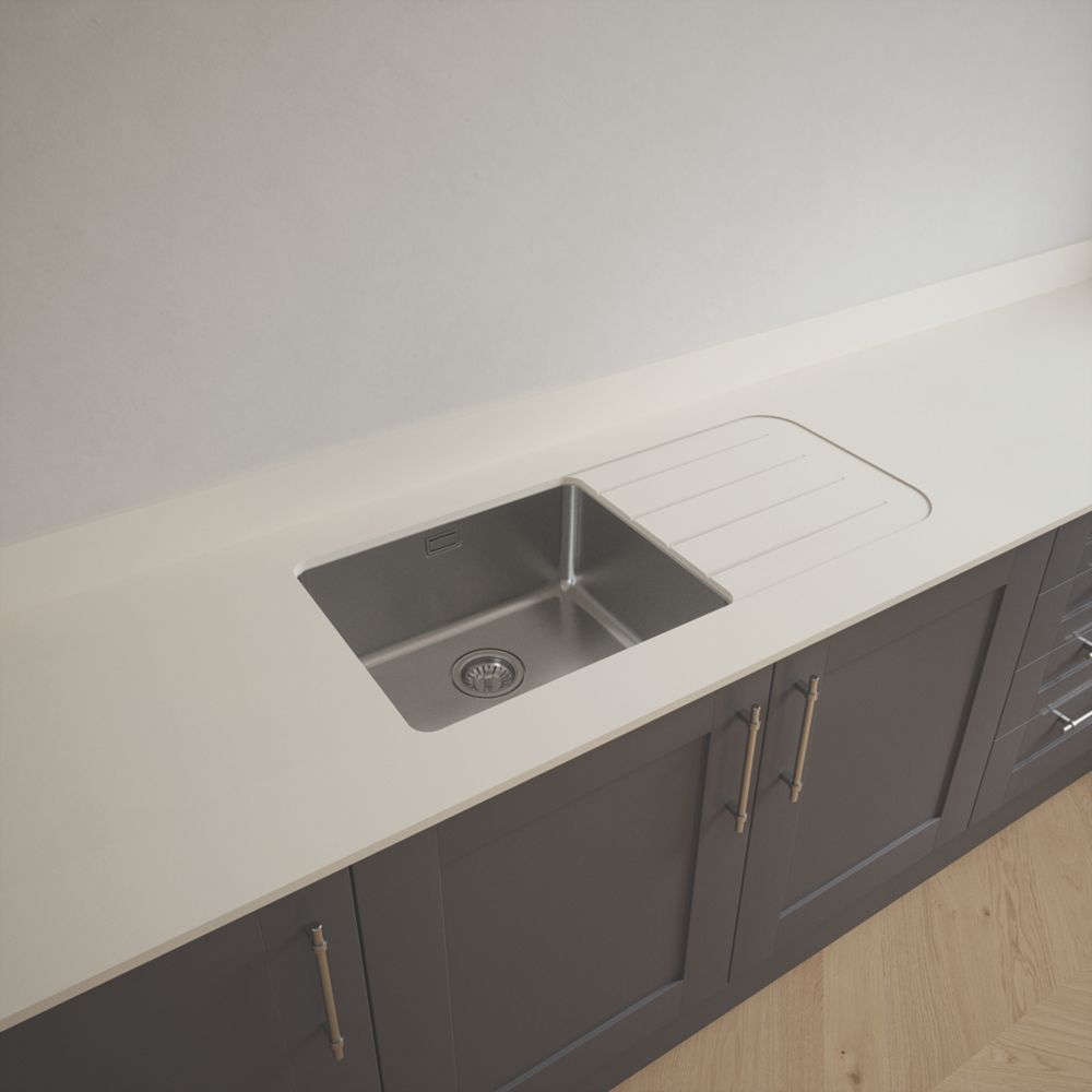 Metis White Kitchen Worktop with 1 Bowl Stainless Steel Sink 3050mm x ...