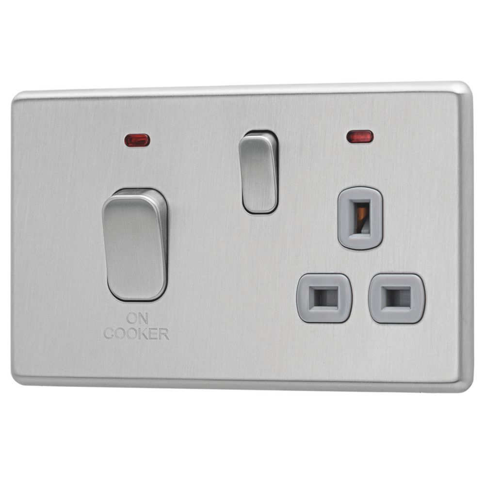 Arlec 45A 2-Gang DP Cooker Switch Stainless Steel with Neon with Colour ...