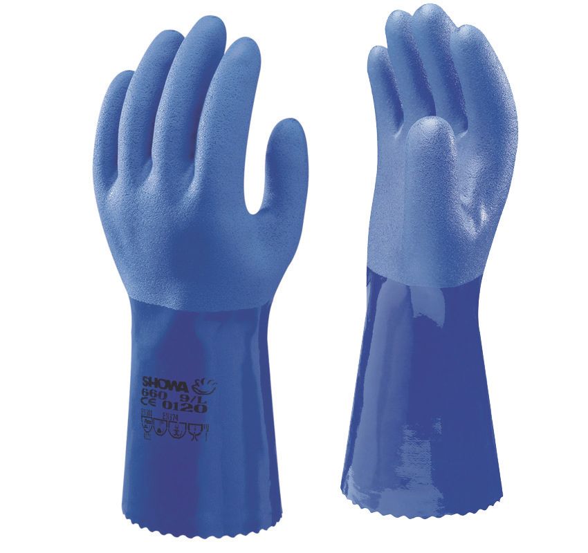 Showa 660 Chemical Hazard Gauntlets Blue Large - Screwfix