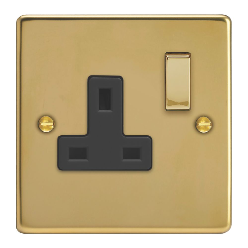 Varilight 13A 1-Gang 2-Pole Switched Socket Polished Brass with Black ...