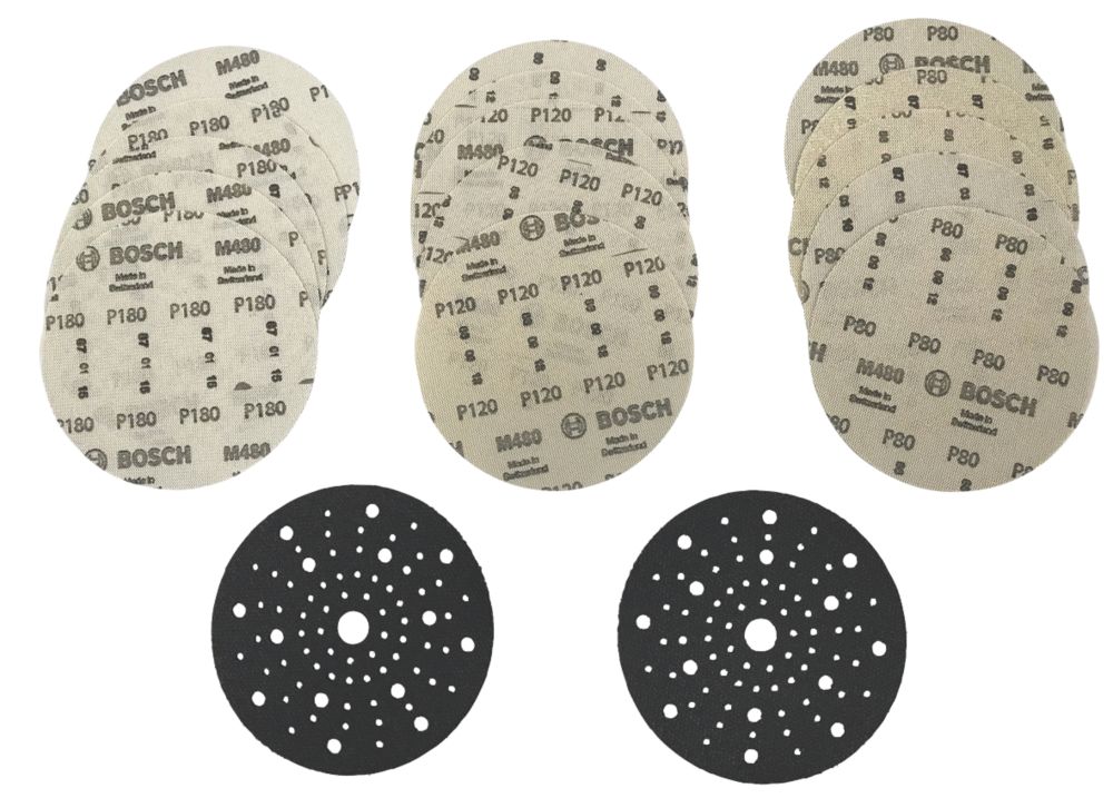 Bosch 80 / 120 / 180 Grit Sanding Discs 15 Pack - Screwfix