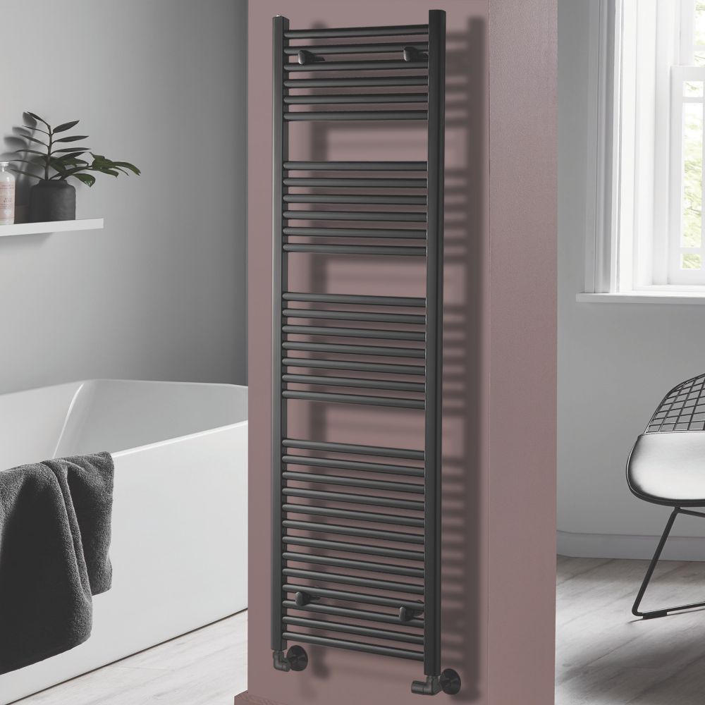 Towelrads 1600mm x 400mm 2160BTU Black Flat Towel Radiator - Screwfix