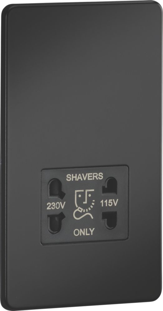 Knightsbridge 2-Gang Dual Voltage Shaver Socket 115 V / 230V Matt Black ...