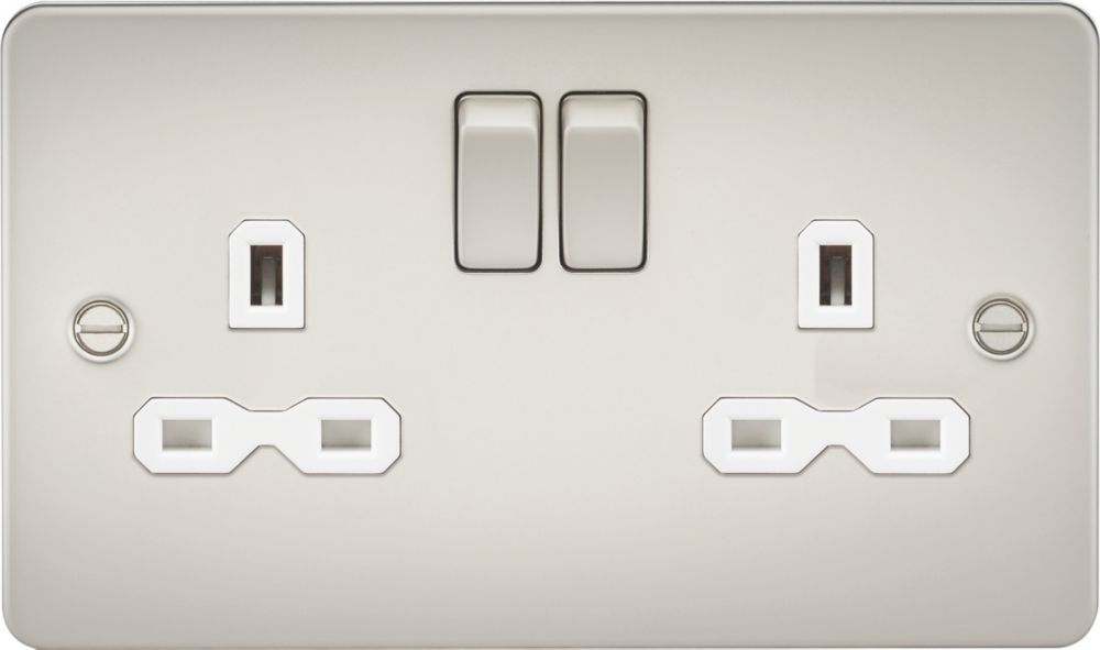 Knightsbridge 13A 2-Gang DP Switched Double Socket Pearl with White ...
