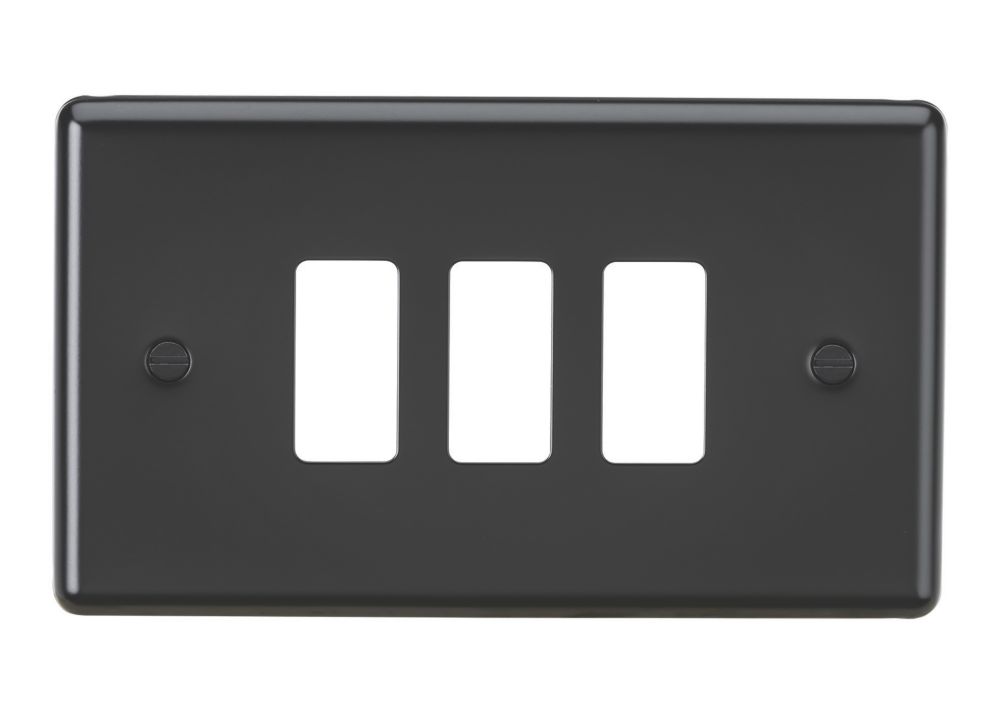 Knightsbridge 3-Module Grid Faceplate Matt Black - Screwfix