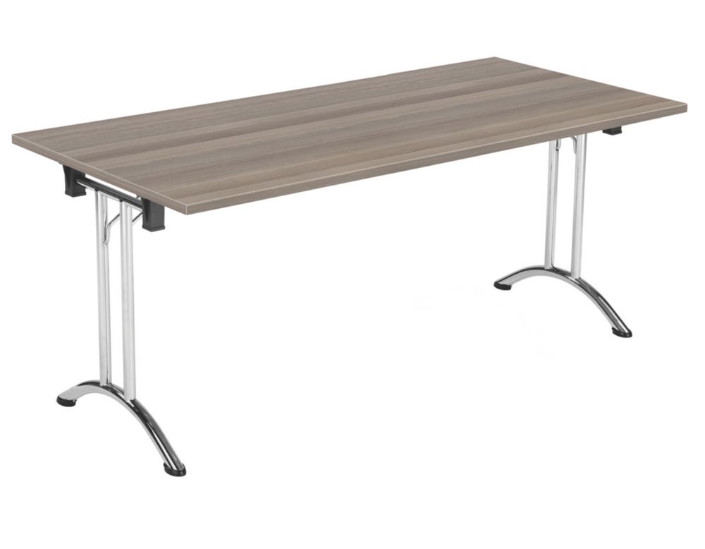TC Group One Union Rectangular Folding Table Grey Oak/Chrome 1600mm x ...