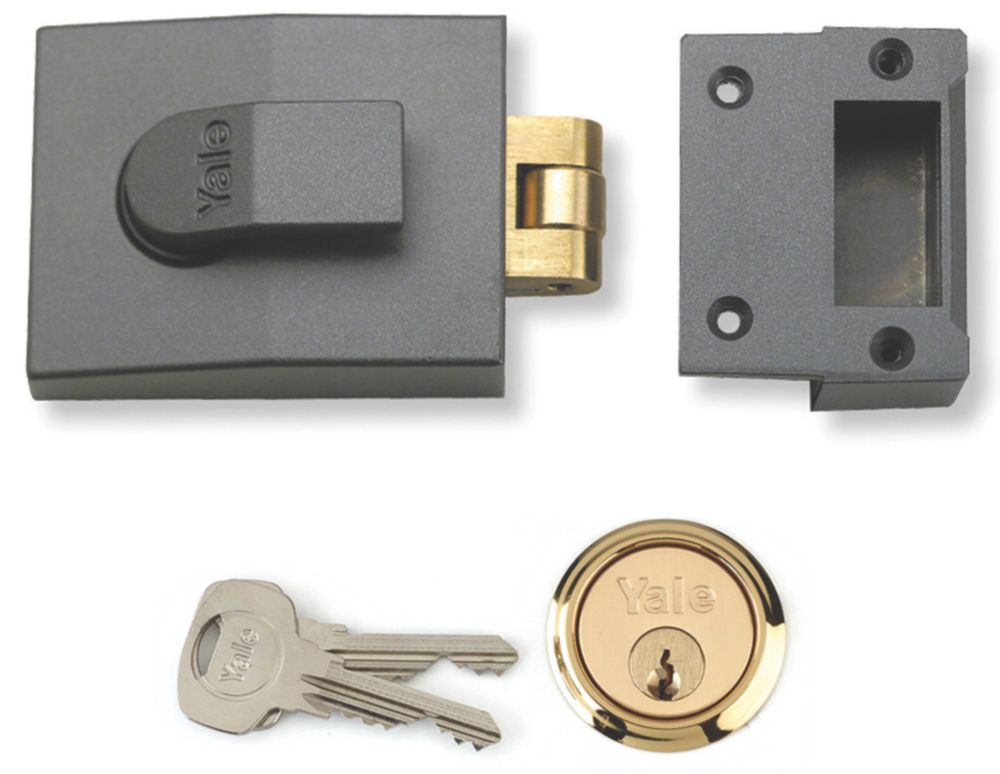 Yale 81 Roller Bolt Nightlatch Dark Metal Grey / Polished Brass 60mm ...