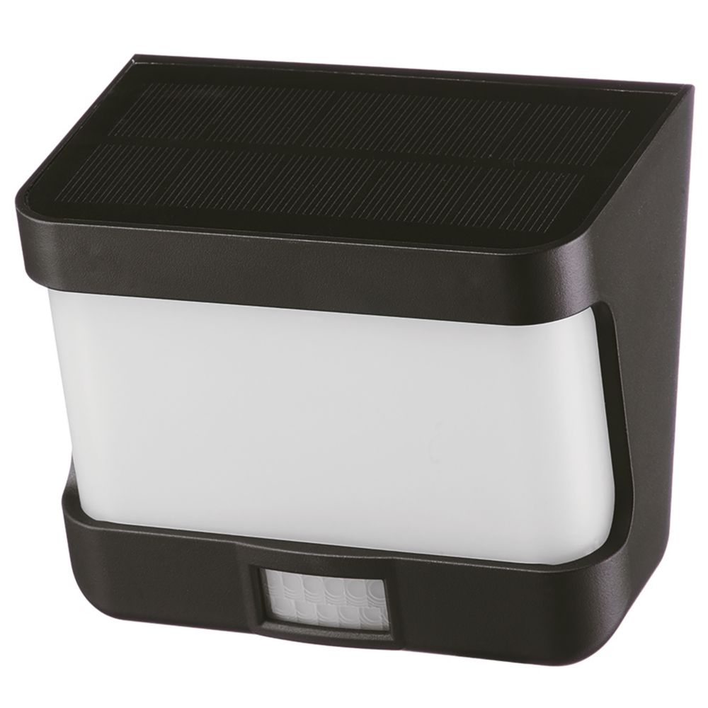 Lutec Try Outdoor LED Solar Wall Light With PIR Sensor Black 500lm ...