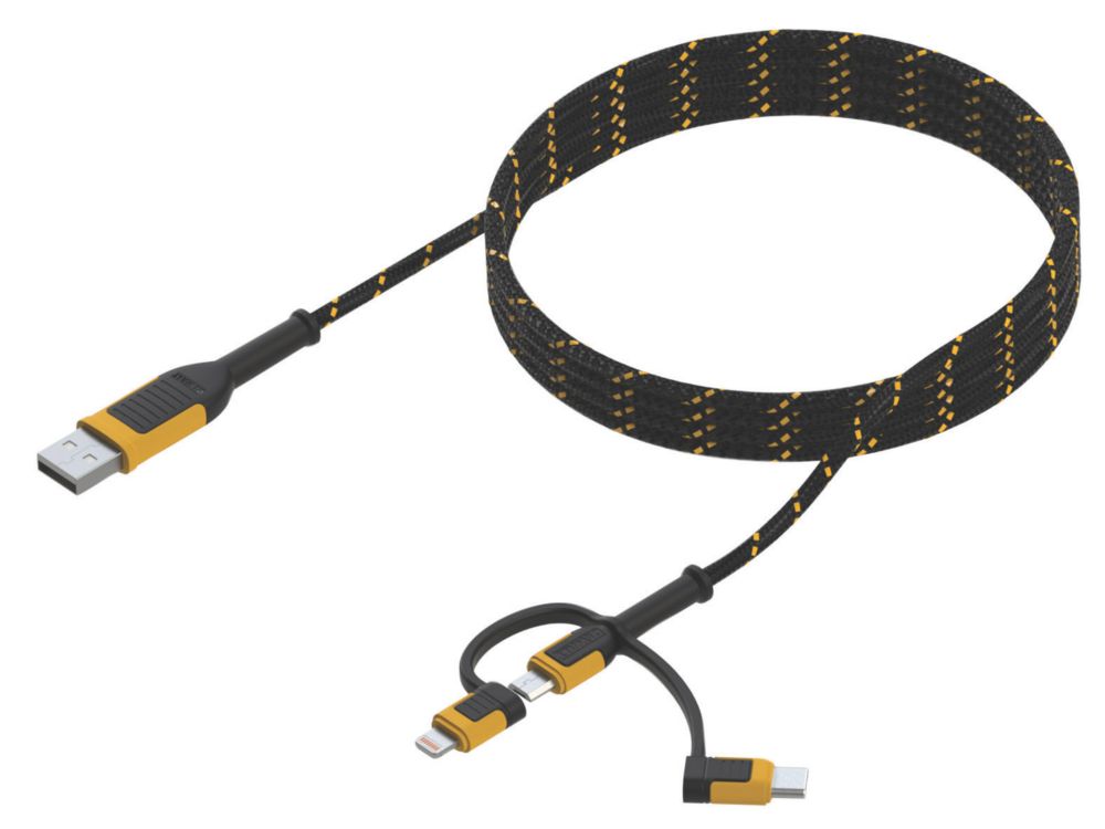 DEWALT USB-A to Micro USB-B / Lightning / USB-C Reinforced Braided 3-in ...