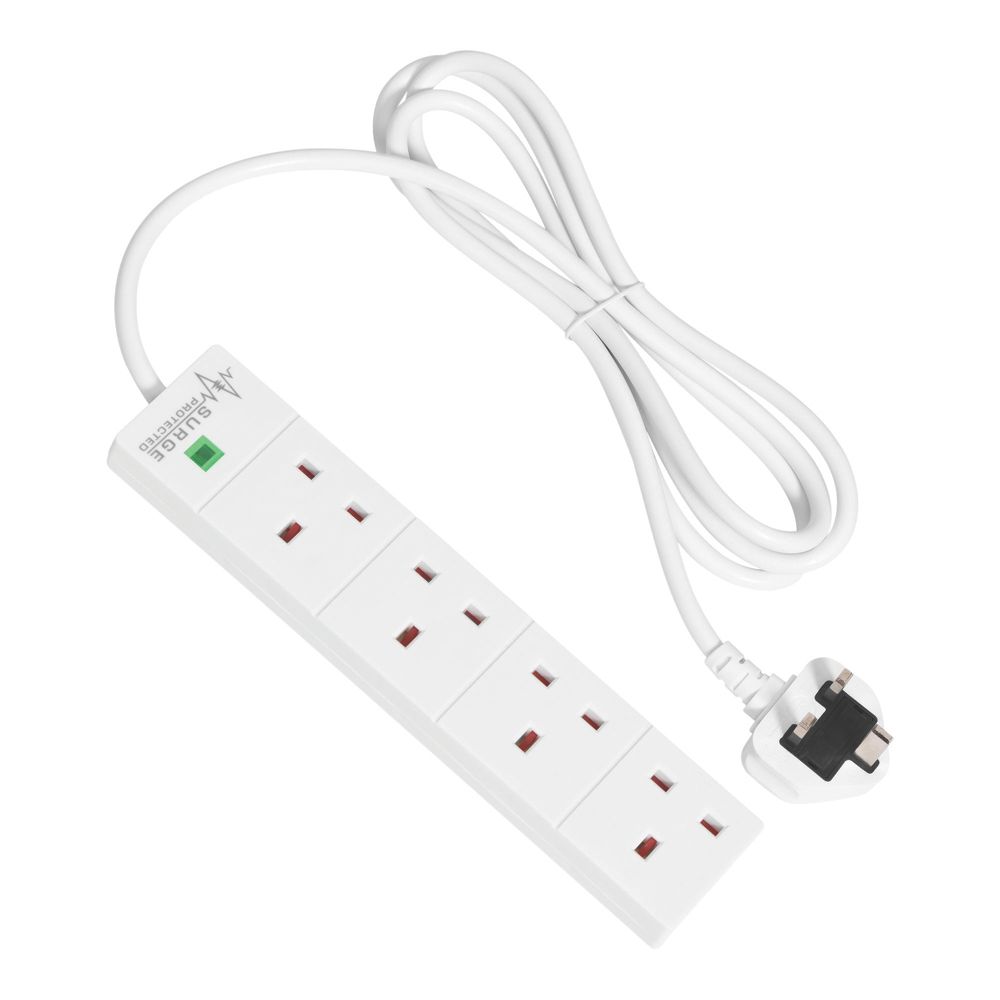 Essentials 13A 4-Gang Unswitched Surge-Protected Extension Lead White ...