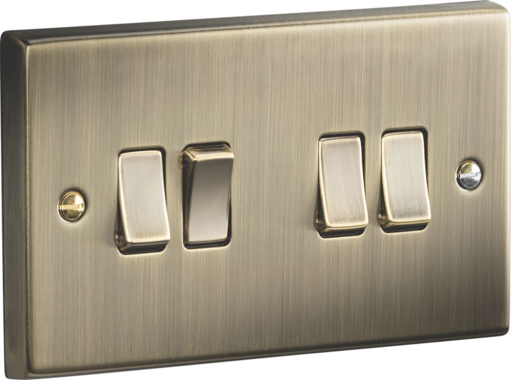 Knightsbridge 10AX 4-Gang 2-Way Light Switch Antique Brass - Screwfix