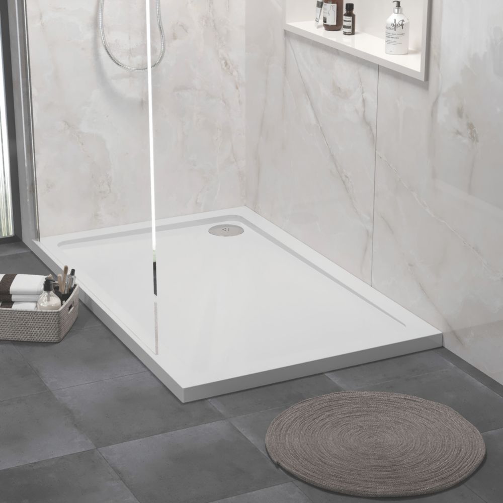 ETAL Pearlstone Matrix Rectangular Shower Tray White 1200mm x 760mm x ...