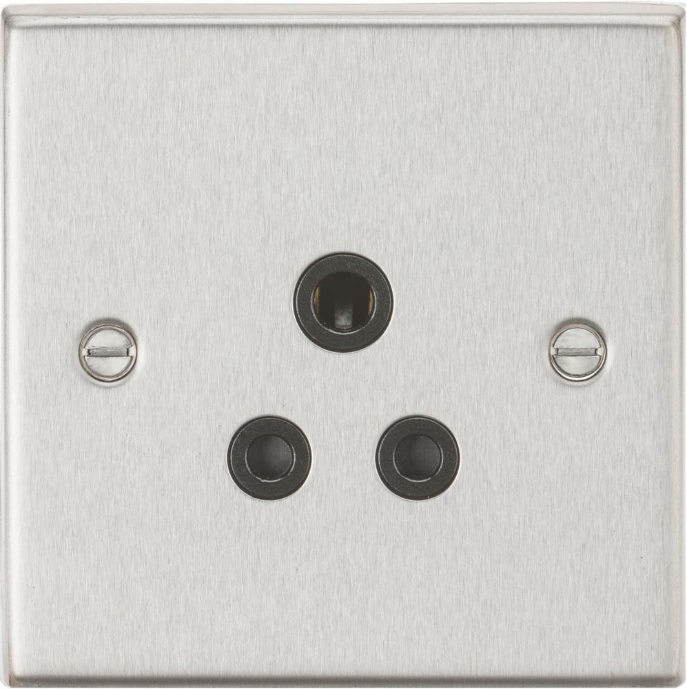 Knightsbridge 5A 1-Gang Unswitched Socket Brushed Chrome with Black ...