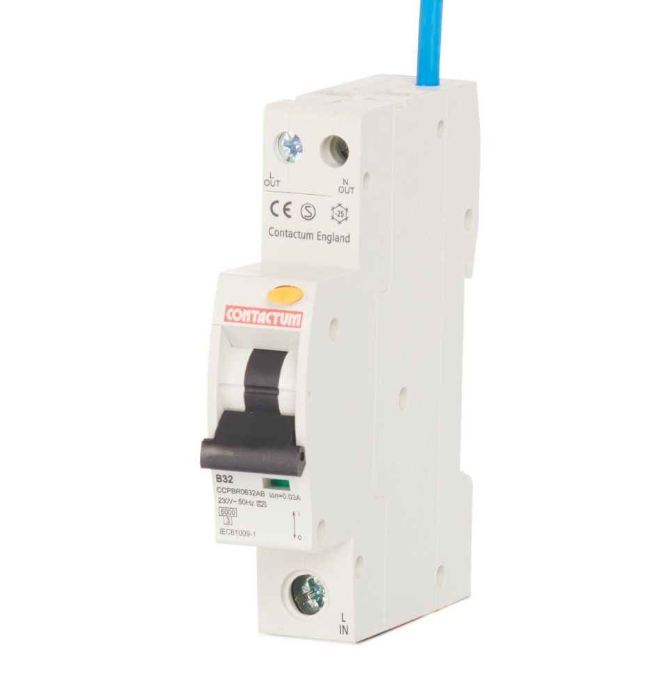 Contactum Defender 32A 30mA Type A SP B Curve Compact RCBO - Screwfix