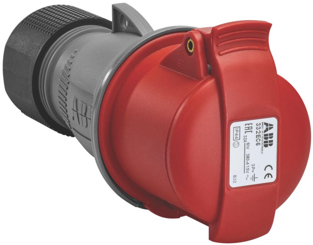ABB 32A 3P+E Straight Connector 415V - Screwfix