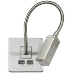 Knightsbridge LED Reading Light Brushed Chrome 2W 55lm + 2.4A 2-Outlet ...